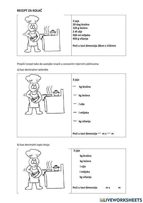 Mjerne Jedinice Recept Za Kolač Online Exercise For Live Worksheets