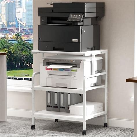 Fitueyes Printer Stand On Wheels Mobile Under Desk Work Cart White