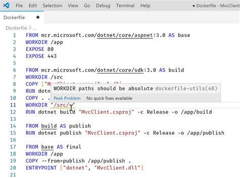 WORKDIR Paths Should Be Absolute Issue Microsoft Vscode Docker GitHub