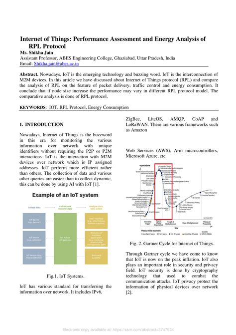 Pdf Internet Of Things Performance Assessment And Energy Analysis Of Rpl Protocol