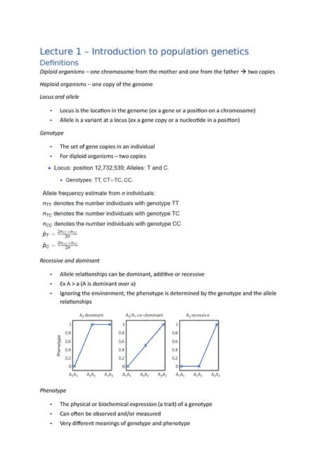 Lecture Notes Population Genomics Analysis Lecture 1 Introduction