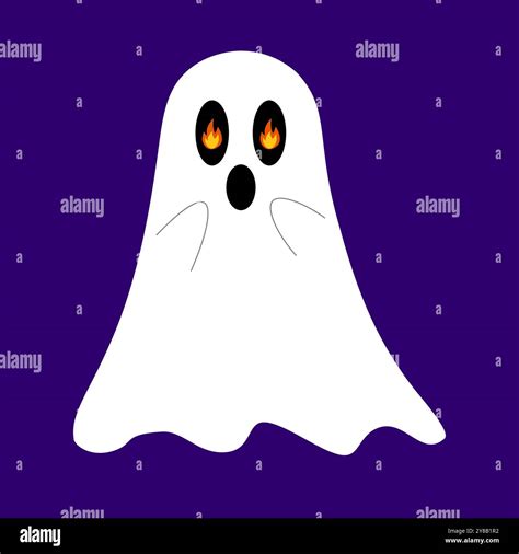 Halloween Kawaii Ghost Character In Love With Fire In Eyes Isolated