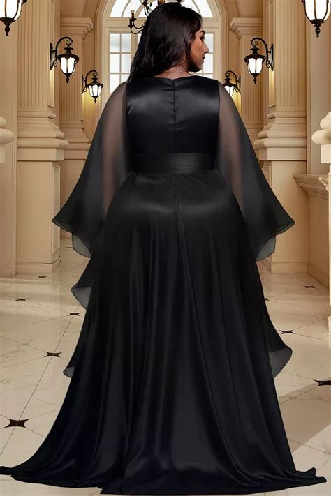 Xpluswear Satin Maxi Dress Black Ball Gown Plus Size Formal