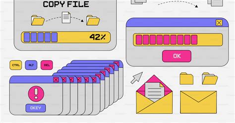 생생한 색상 80 년대 오래된 컴퓨터 Aestethic 요소 세트입니다 레트로 Pc 사용자 인터페이스 운영 체제 창