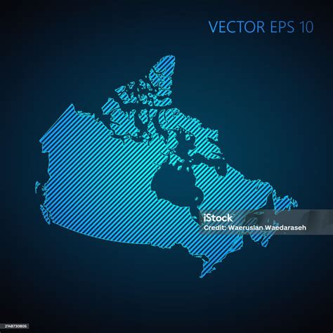 Canada Striped Map Template Made From Blue Diagonal Lines On Dark Background Stock Illustration