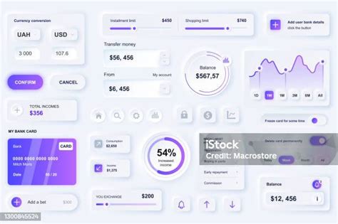 금융 서비스 모바일 앱용 사용자 인터페이스 요소입니다 독특한 호형성 디자인 ui ux gui kit 요소 템플릿 노이모티즘