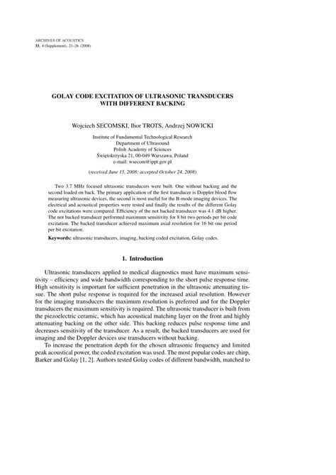 pdf golay code excitation of ultrasonic transducers … · backing 16