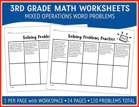 3rd Grade Mixed Operations Word Problems Math Review Problem Solving Worksheets
