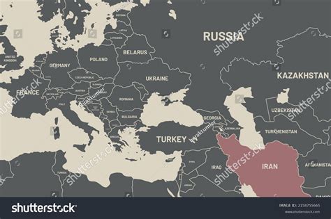 Zoomed Europe Asia Map Iranian Colored เวกเตอร์สต็อก ปลอดค่าลิขสิทธิ์