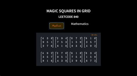 Magic Squares In Grid Leetcode 840 Java Youtube