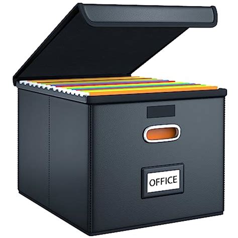 Huolewa Upgraded File Organizer Box With Lid Collapsible Faux Leather Hanging File Folder Box