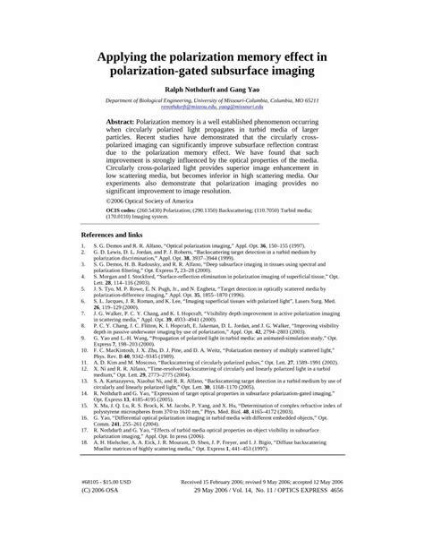 Pdf Applying The Polarization Memory Effect In Polarization Gated