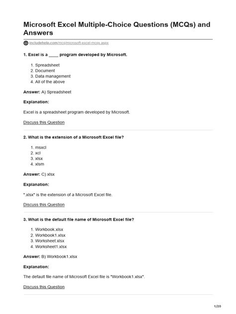 Microsoft Excel Multiple Choice Questions Mcqs And Answers Pdf