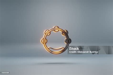 파란색 배경에 노란색 조명 기호 아이콘이 있는 아름다운 검은색 빅 탬버린 3d 렌더링 그림입니다 디자인을 위한 배경 패턴입니다