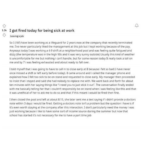 Teenager Fired From Her Job After Getting Sick While Working Told By