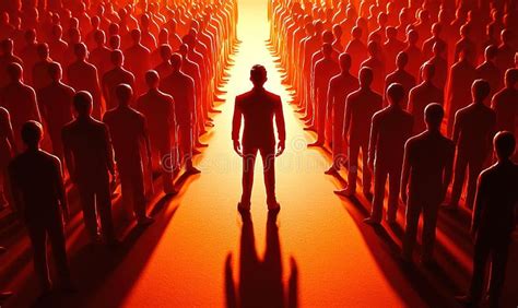 Businessman Standing In A Corridor Formed By Rows Of People Lit By