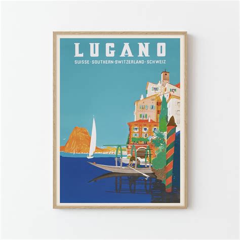 Lugano Vintage Travel Poster Print Swiss Tourism Advertisement