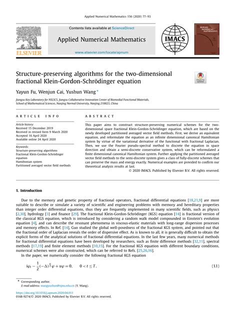 Pdf Structure Preserving Algorithms For The Two Dimensional Fractional Klein Gordon