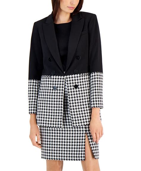 Tahari Asl Womens Houndstooth Colorblocked Jacket Macys
