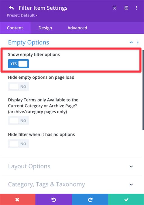 Displaying All Filter Options Including Empty Options Divi Ajax