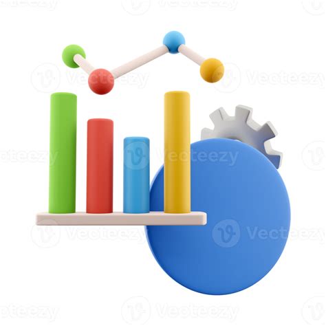 3d Rendering Alarm Clock With Gear Growth Bar Graph Icon 3d Render Blue Timer With Growth Bar