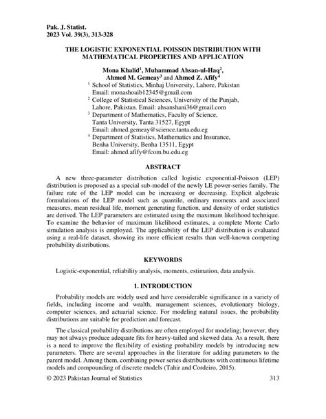 Pdf The Logistic Exponential Poisson Distribution With Mathematical Properties And Application