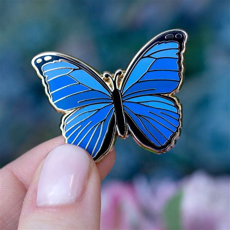 Blue Morpho Butterfly Enamel Pin Botanical Bright Add A Little