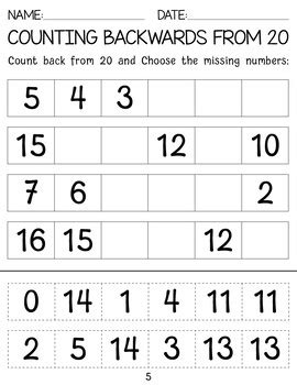Counting Backwards From 20 To 0 Worksheets With Answer Key [math