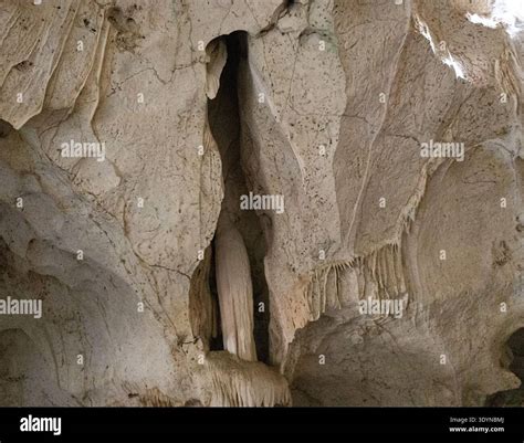 Limestone Stalagmite And Stalactite Formations Inside Green Grotto