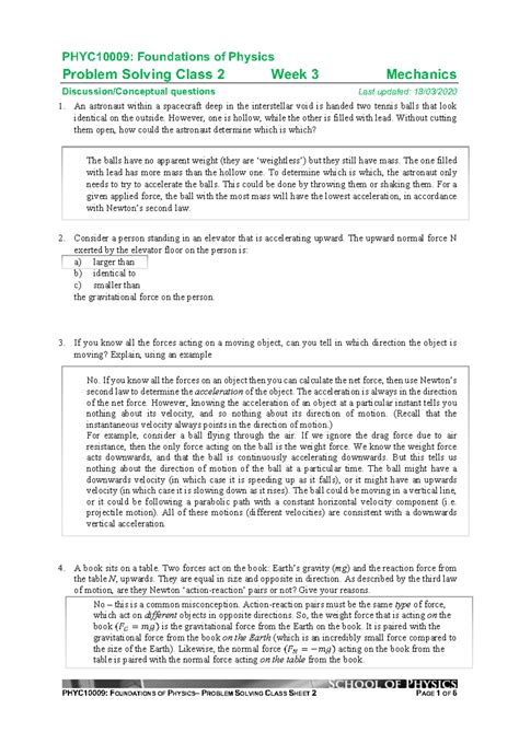 Foundations PSC 2 Solns PHYC10009 Foundations Of Physics Problem Solving Class 2 Week 3