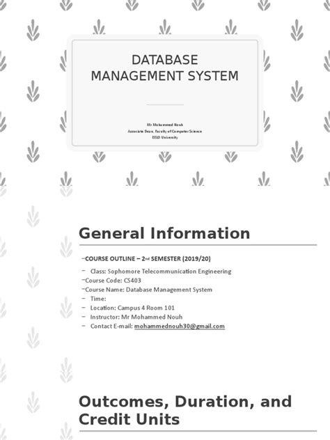 dbms course outline pdf relational model databases