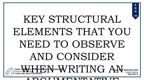Key Structural Elements In Argumentative Text Pptx