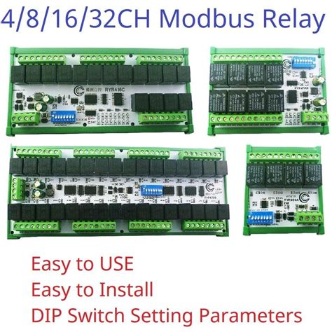 4 32CH 10A 20A DC 12V 24V RS485 Bus Relay Module DIP Setup Parameters Modbus RTU Serial Port
