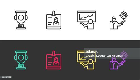 라인 어워드 컵 식별 배지 교육 프레젠테이션 및 마케팅 목표 전략을 흑백으로 설정합니다 벡터 가는 끈에 대한 스톡 벡터 아트 및