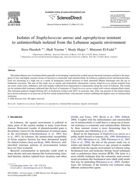 Pdf Isolates Of Staphylococcus Aureus And Saprophyticus Resistant To Antimicrobials Isolated
