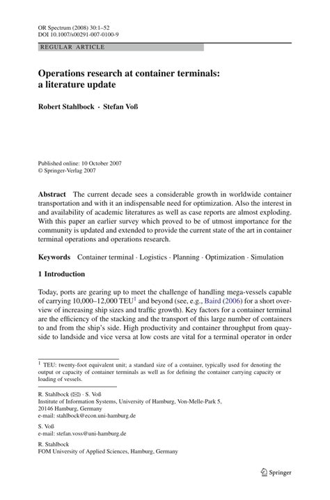 Pdf Operations Research At Container Terminals A Literature Update