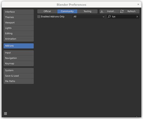 Add On Couldnt Found Luxcore In Add Ons Blender 341 Debian 12