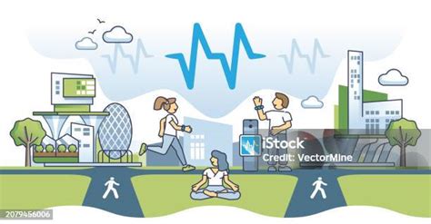 활동적인 라이프스타일을 위한 도시 환경에서의 건강과 피트니스 개요 개념 개념에 대한 스톡 벡터 아트 및 기타 이미지 개념 건강 모니터링 건강한 생활방식 Istock