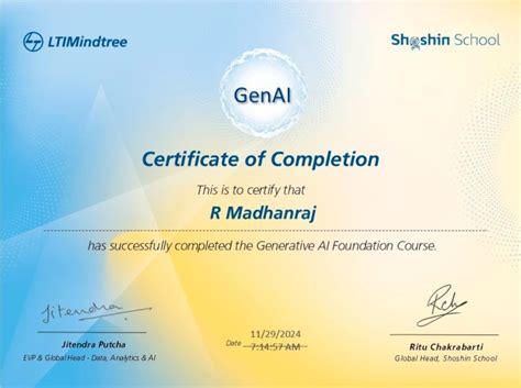 madhanraj rajendiran on linkedin ltimgenalchamp certification genal