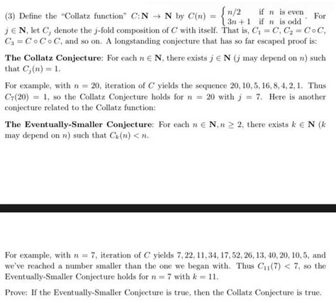 Solved N Even 3 Define The Collatz Function Cn → N By