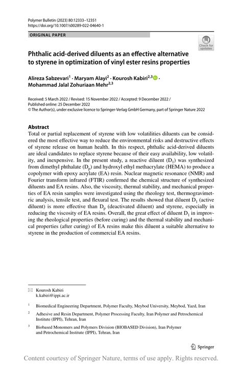 Phthalic Acid Derived Diluents As An Effective Alternative To Styrene In Optimization Of Vinyl