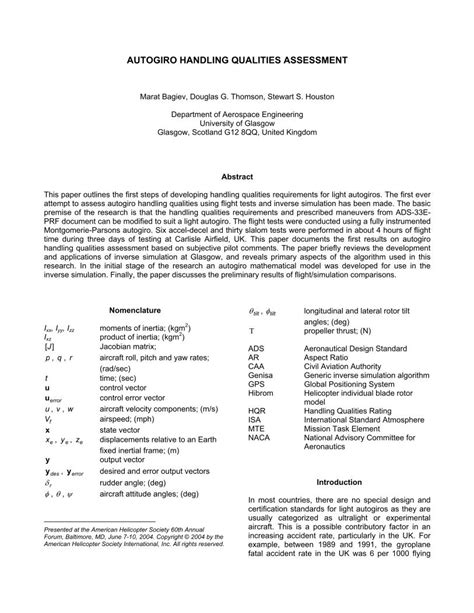 Autogiro Handling Qualities Assessment Vertical Flight Library And Store