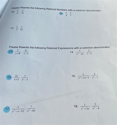 Solved Please Find The LCD Of The Following Rational Chegg Com