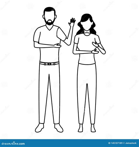 Couplez Le Personnage De Dessin Anim D Avatar Noir Et Blanc Illustration De Vecteur