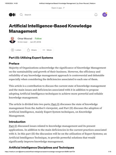 Artificial Intelligence Based Knowledge Management Ii By Omar Mourad Medium Pdf