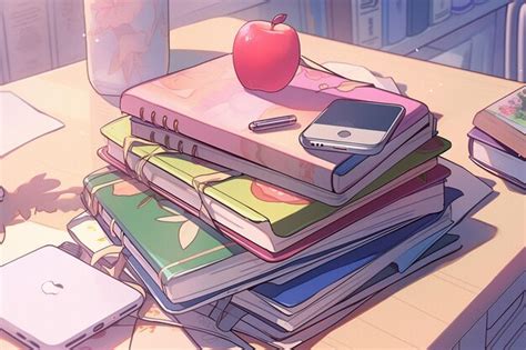 Premium Photo There Is A Stack Of Books And A Cell Phone On A Table