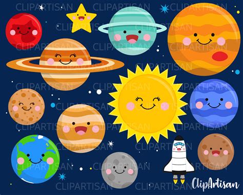 Kawaii Planets Clipart Cute Planets Happy Solar System Smiley