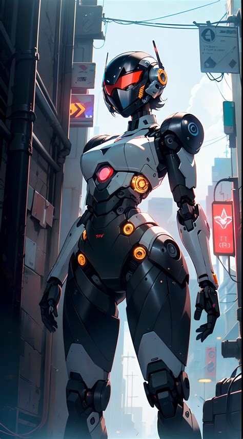 A Close Up Of A Robot Standing In A City Street Seaart Ai