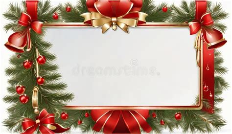 Authentic Sparkling Fir Tree Rectangle Frame With Red Bow And Bells Isolated Stock Authentic Sparkling Fir Tree Rectangle Frame With Red Bow And Bells Isolated Stock