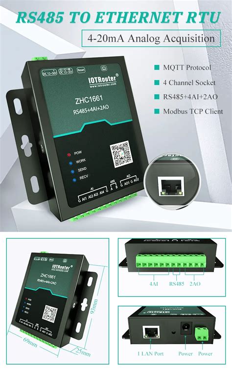 Modbus Rs485 Ethernet Rj45 Connector Iot Industrial Gateway
